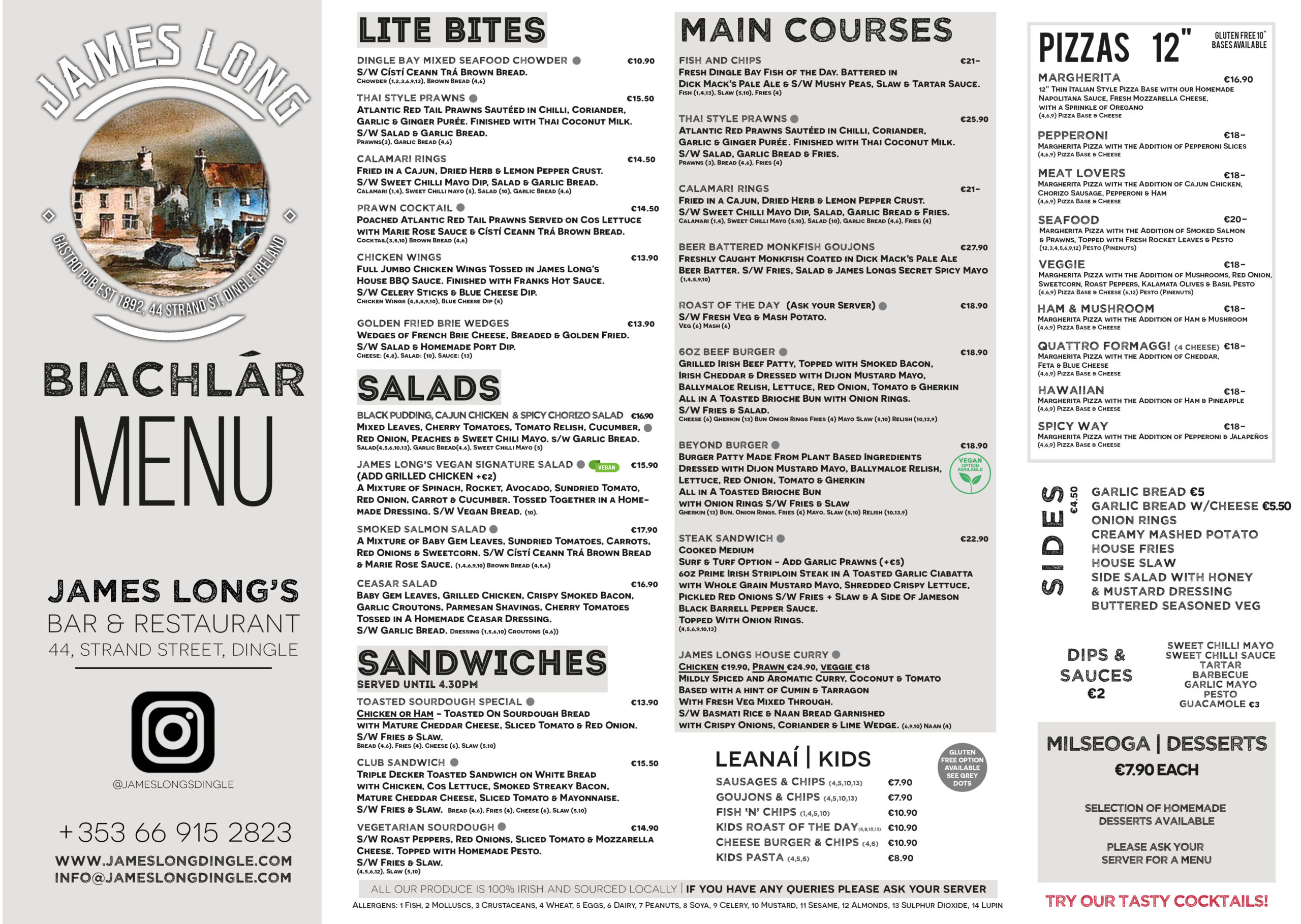 Menus – James Long Bar & Restaurant Dingle