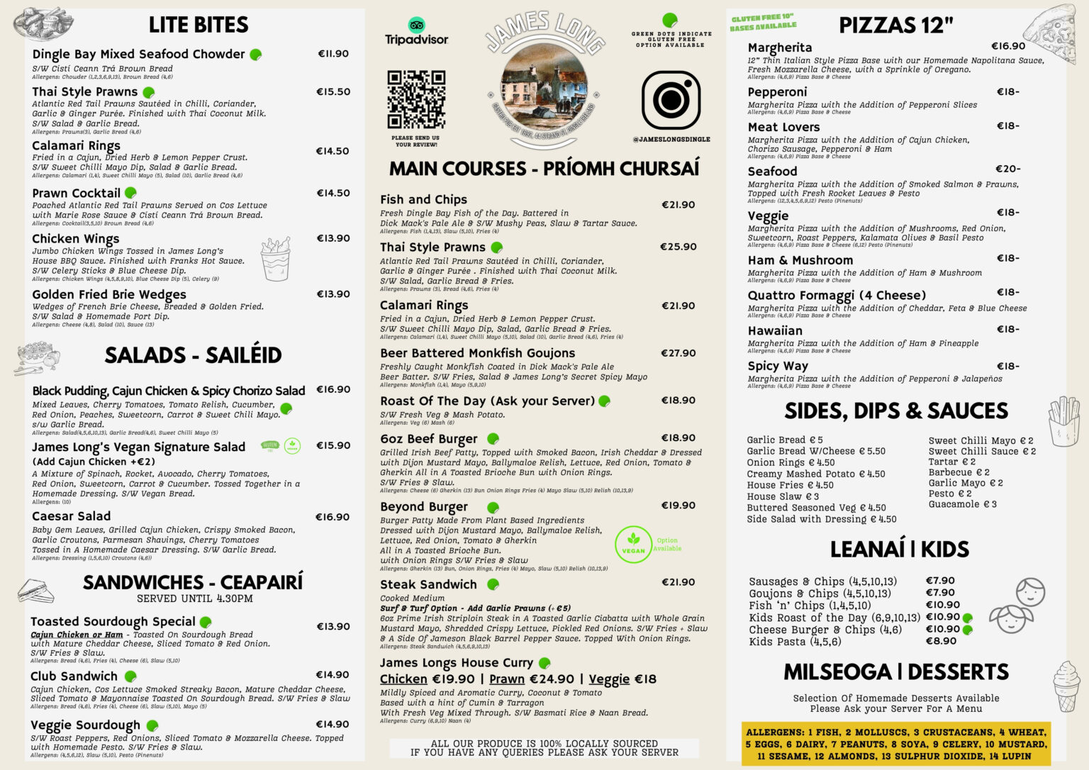 Menus – James Long Bar & Restaurant Dingle