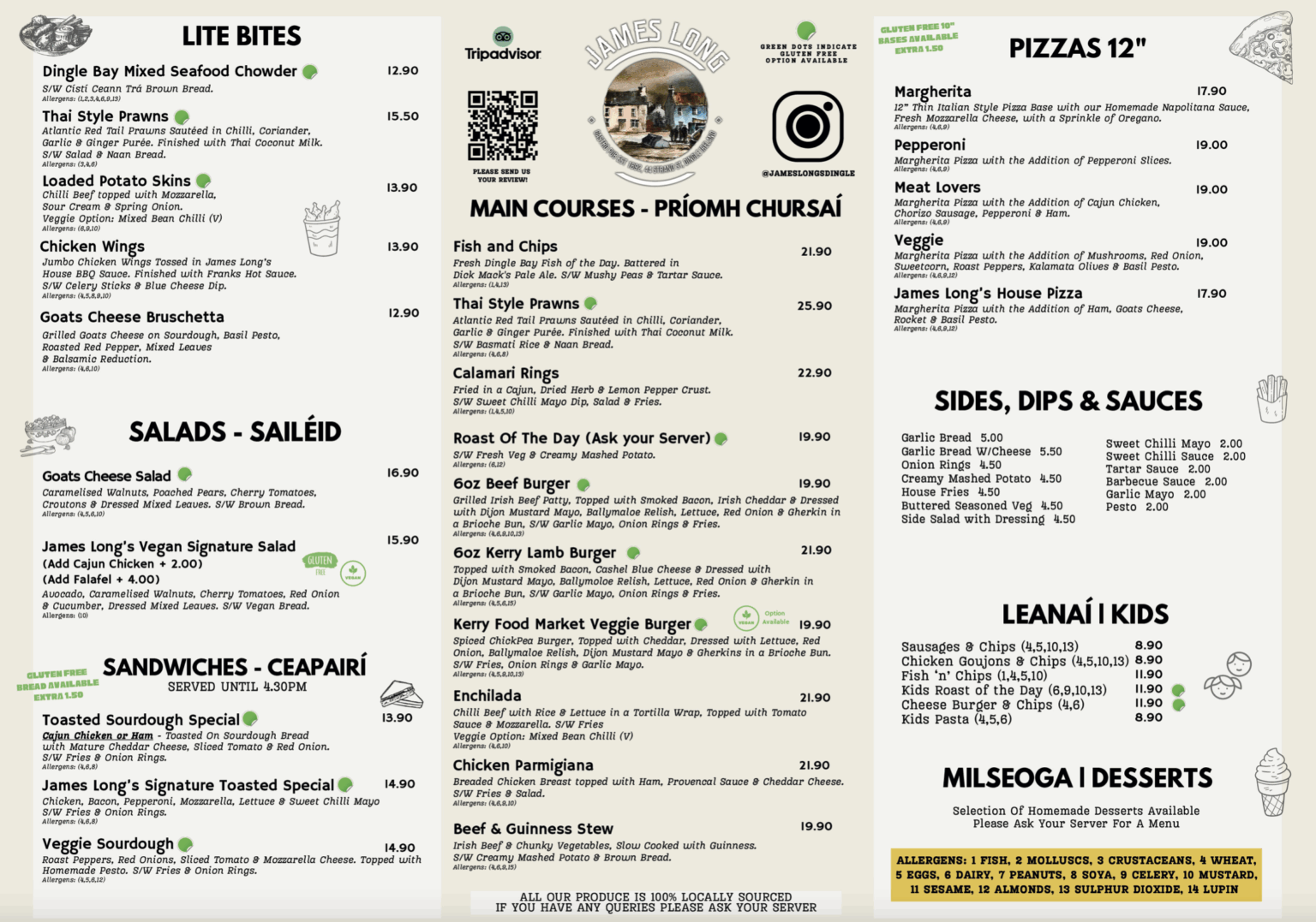 Menus – James Long Bar & Restaurant Dingle
